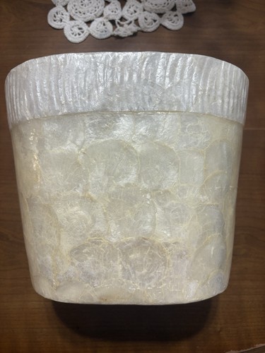 Vintage Capiz Shell Waste Basket Bin Cream Ivory with Textured Rim 9 ...