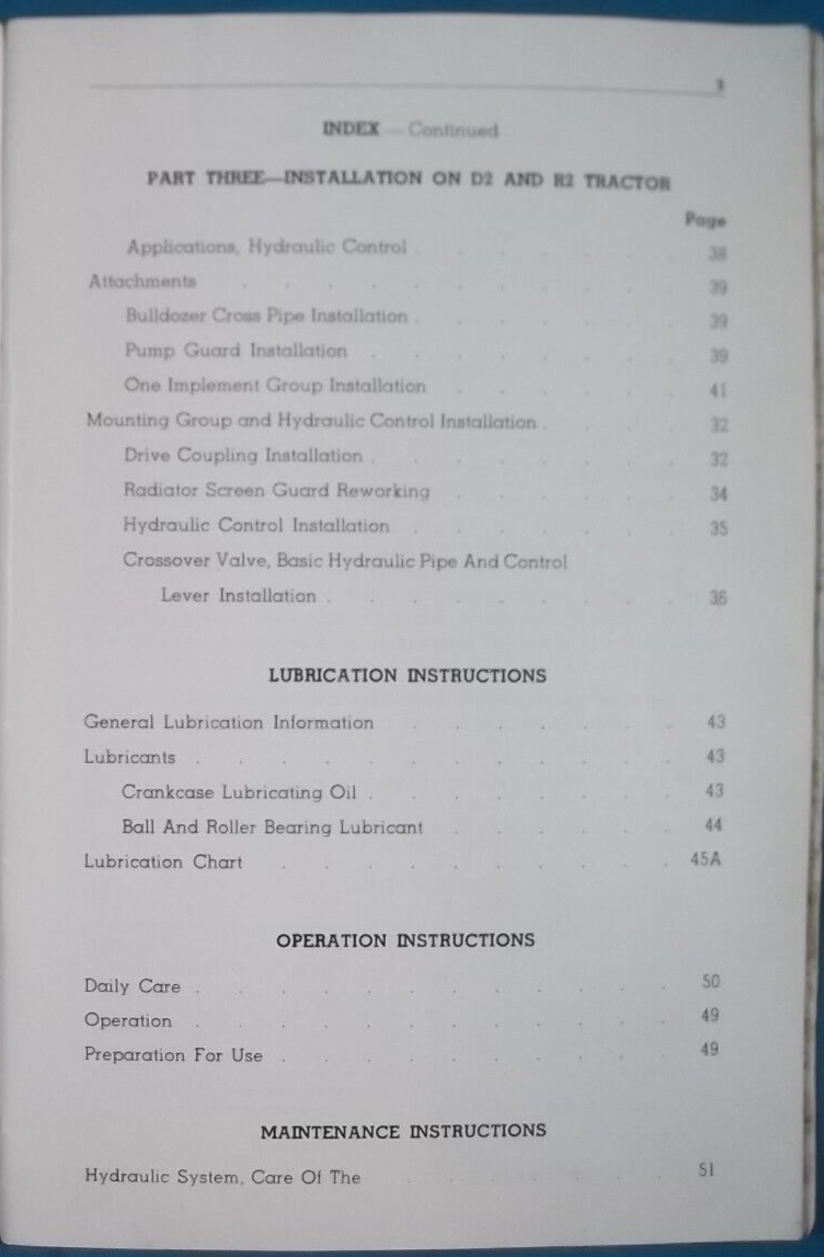 CAT CATERPILLAR NO. 44 HYDRAULIC CONTROL OPERATION & MAINTENANCE MANUAL ...