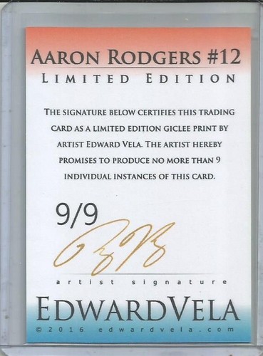 2016 AARON RODGERS # 12 GBP 9/9 ORIGINAL PRINT ART SKETCH CARD ARTIST ...