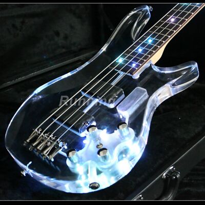 Colorfulle light acrylic body electric bass guitar maple neck rosewood ...