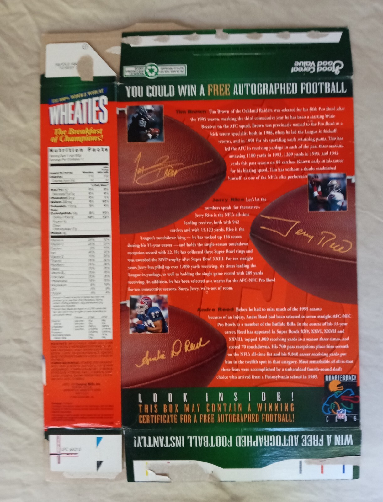 Wheaties 1996 NFL ALL-PRO Flat Boxes Running Backs, QB’s, WRs. Jerry ...