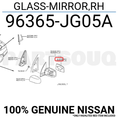 96365JG05A Genuine Nissan GLASS-MIRROR,RH 96365-JG05A | eBay