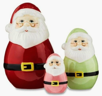 Mr Christmas Ceramic Roly Poly Santas 3 pc Set 90th Anniversary Holiday ...
