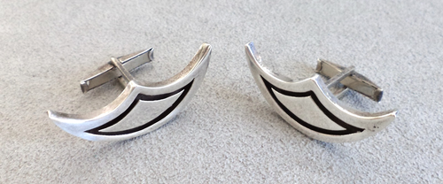 Vtg Mid-Century Men's STERLING Silver Big CUFF LINKS Mexico Curvy +Incised Lines | eBay