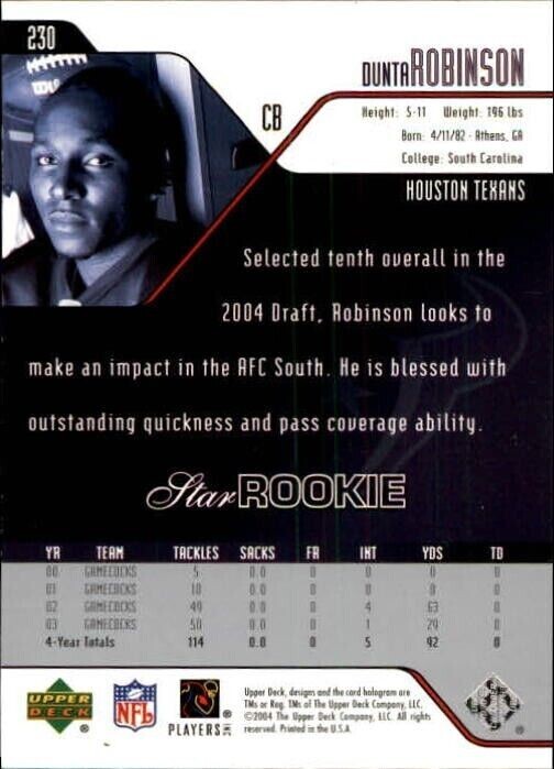 Dunta Robinson Houston Texans 2004 Upper Deck Star Rookie #230 | eBay