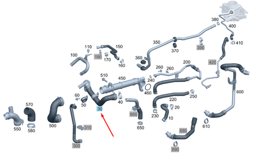 MB C W204 Thermostat and Water Pump Coolant Hose A2742000400 NEW ...