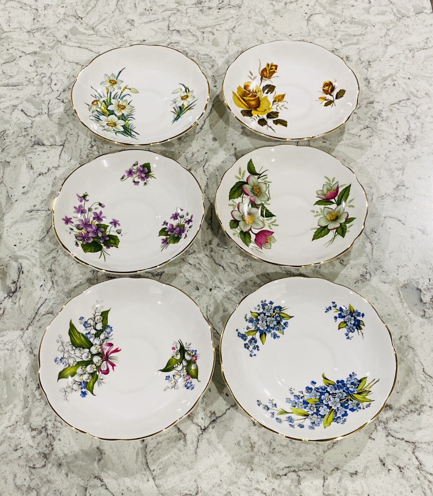 Set Of 6 Regency English Bone China Made In England Mix Pattern Gold ...
