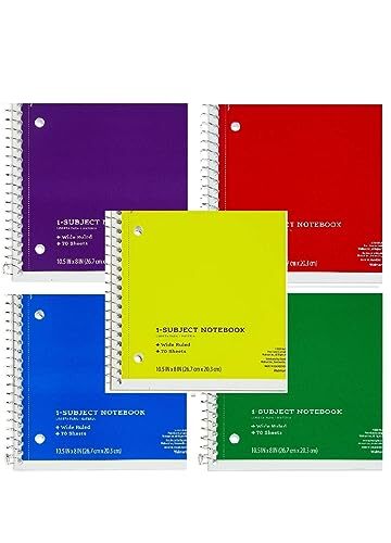 1 Subject Notebook- 70 Sheet, Wide Ruled - Pack of 5 844106031663 | eBay