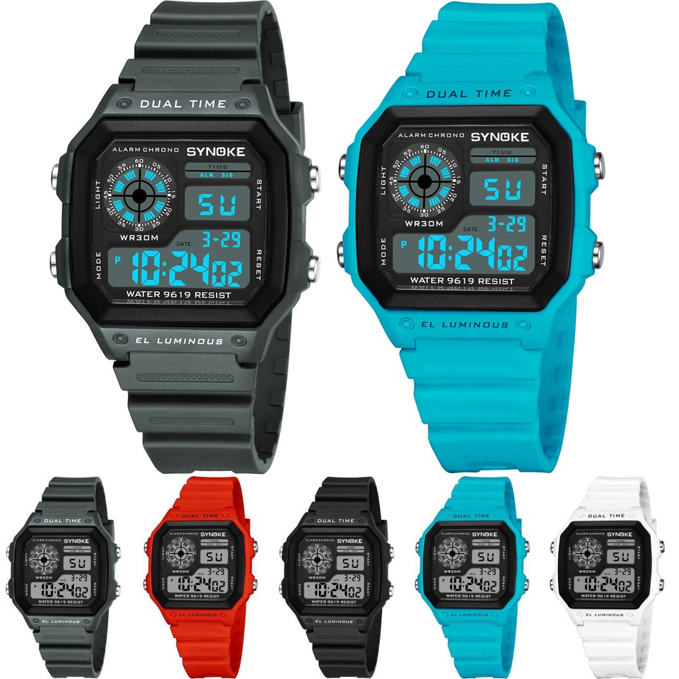Fashion Men's Sports Watch LED Large Digital Waterproof Multifunction ...