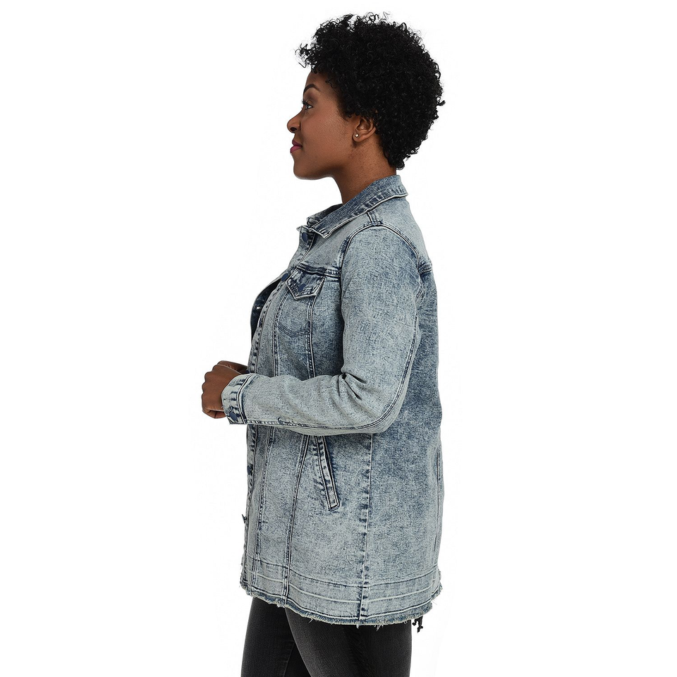 NEW Indigo Thread Co Gray Wash Denim Button Front Raw Hem Jacket | eBay