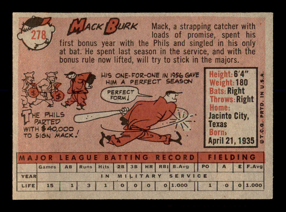 1958 Topps #278 Mack Burk NM | eBay