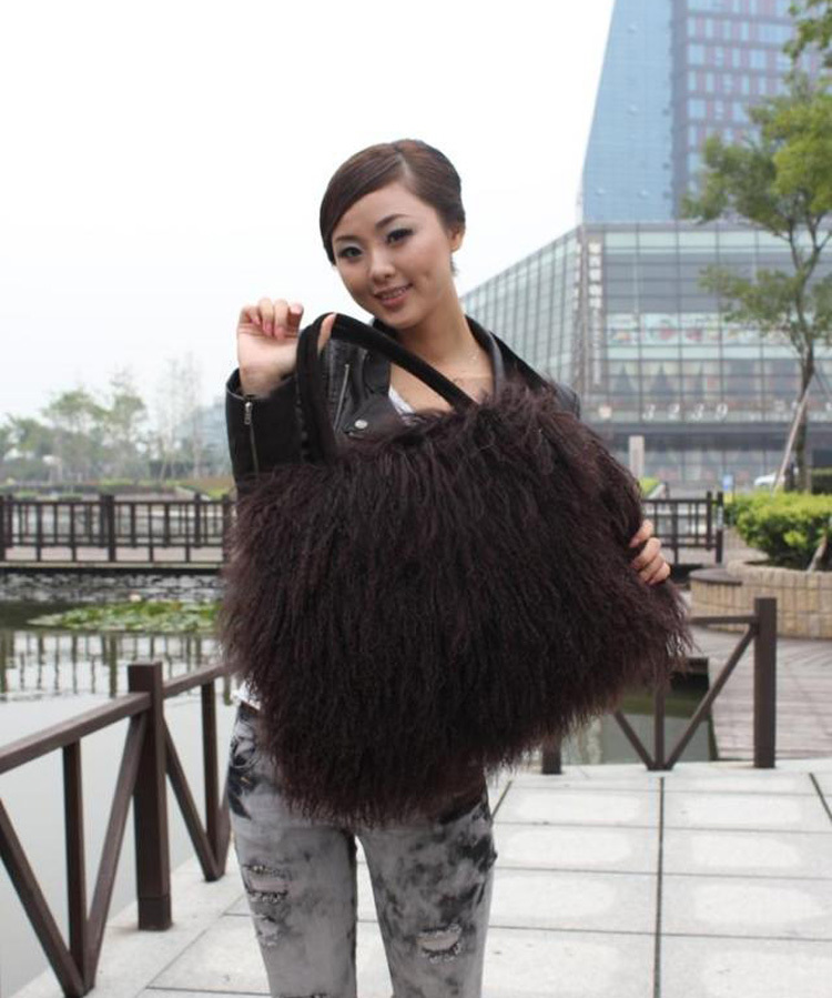 New large real long lamb fur/mongolian fur bag handbag on sale(multi ...