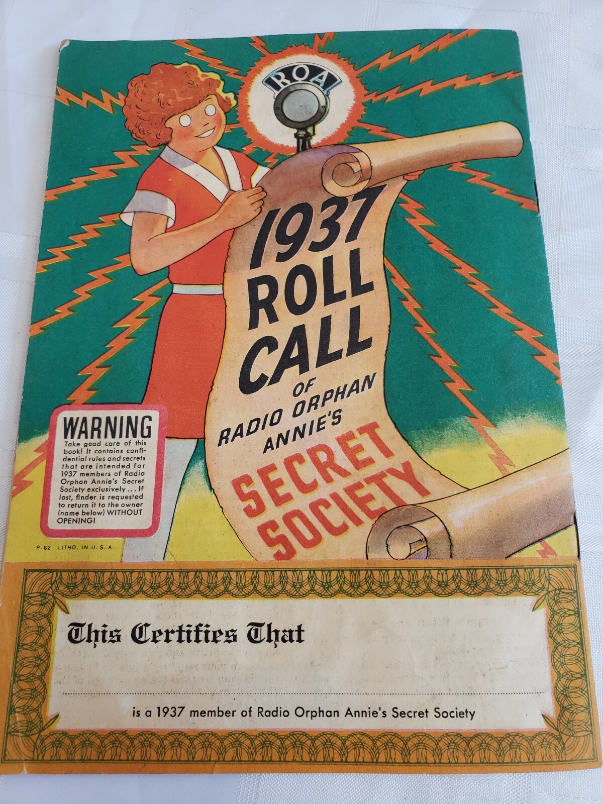 1937 RADIO LITTLE ORPHAN ANNIE'S SECRET SOCIETY BOOKLET AND MAIL IN ...