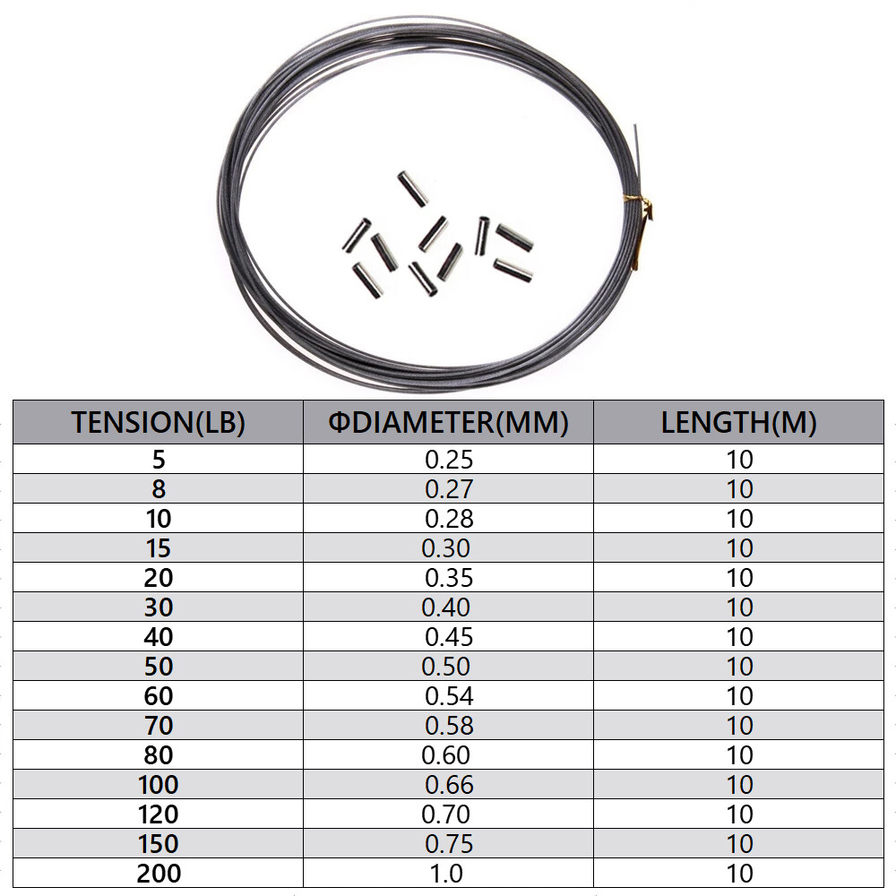 Fishing Trace Wire 10m Various Weights Nylon Coated 7 Strand + Crimps ...