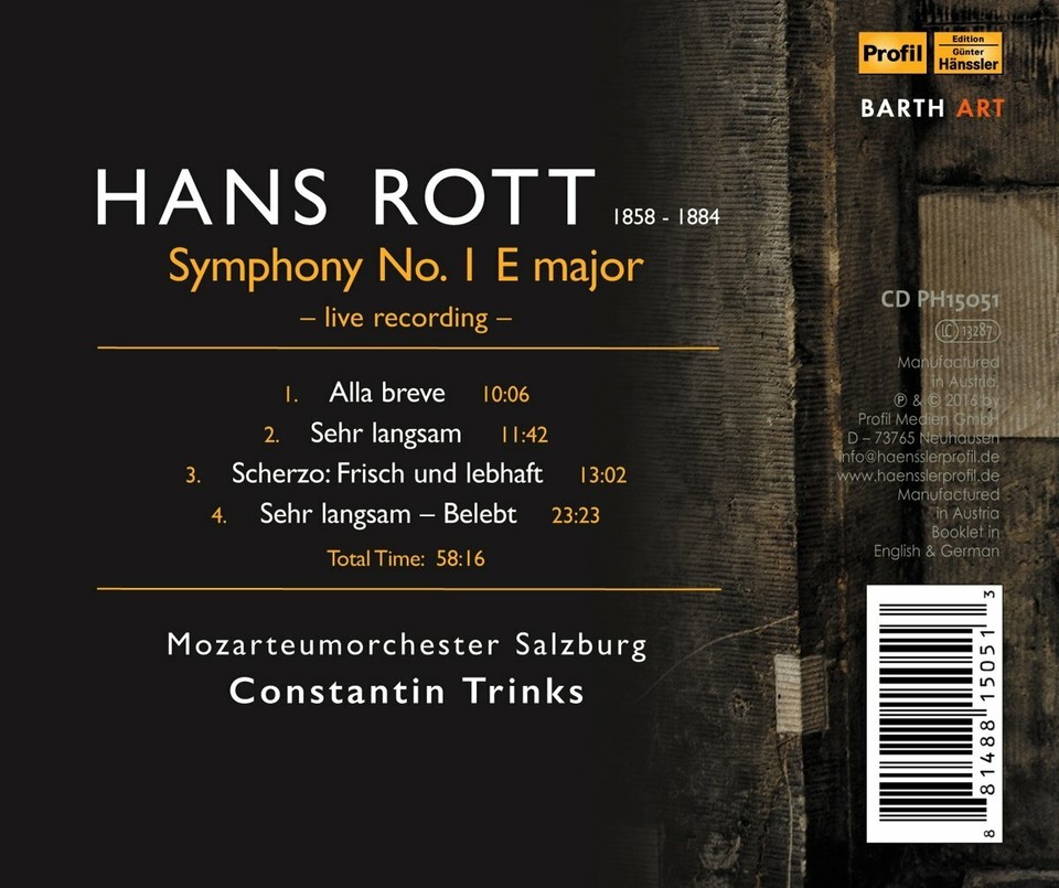 Hans Rott Symphony No.1 CONSTANTIN TRINKS Hänssler Classic CD New ...