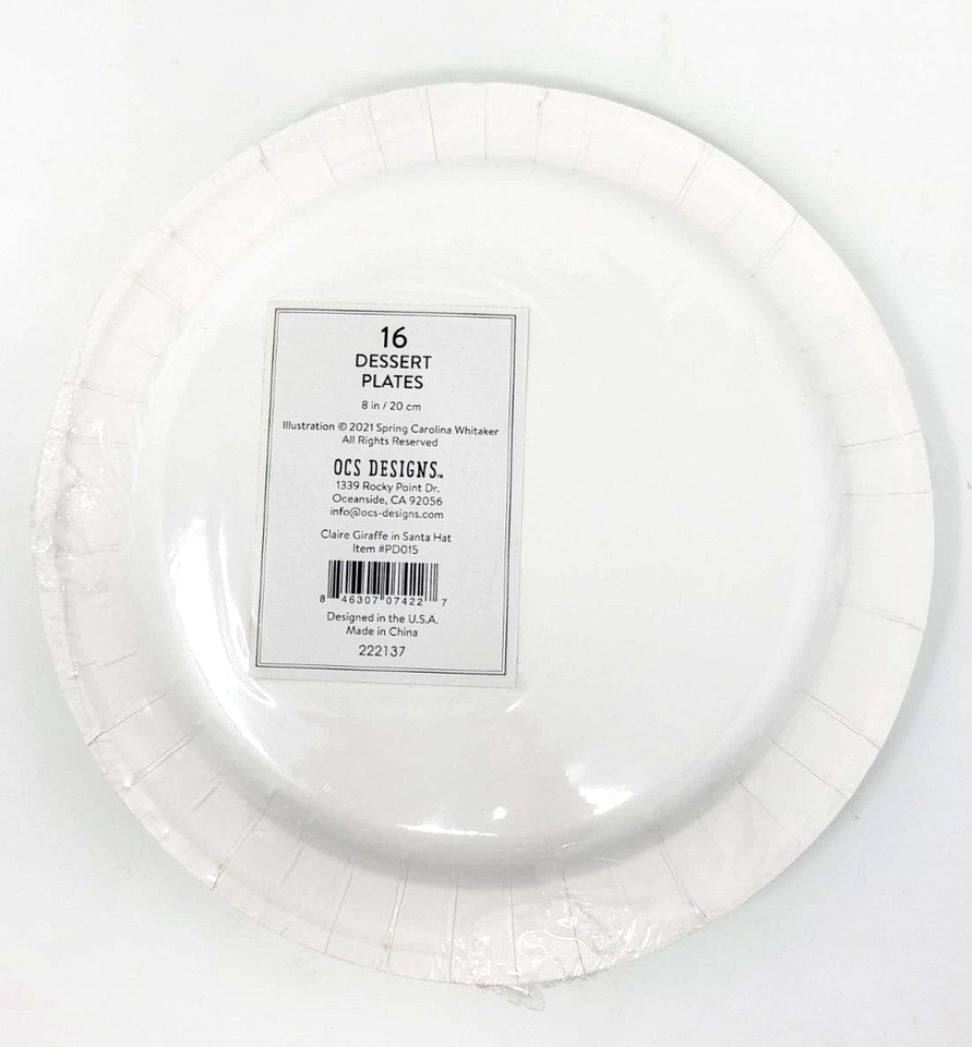 OCS Designs Claire Giraffe in Santa Hat 8" Paper Dessert Plates, 16 ct ...