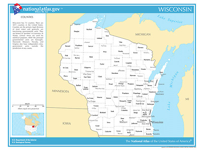 Wisconsin State Counties w/Cities Laminated Wall Map | eBay