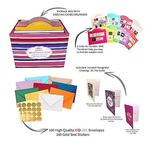 100 All Occasion Cards Assortment Box With Color Envelopes，100 All ...