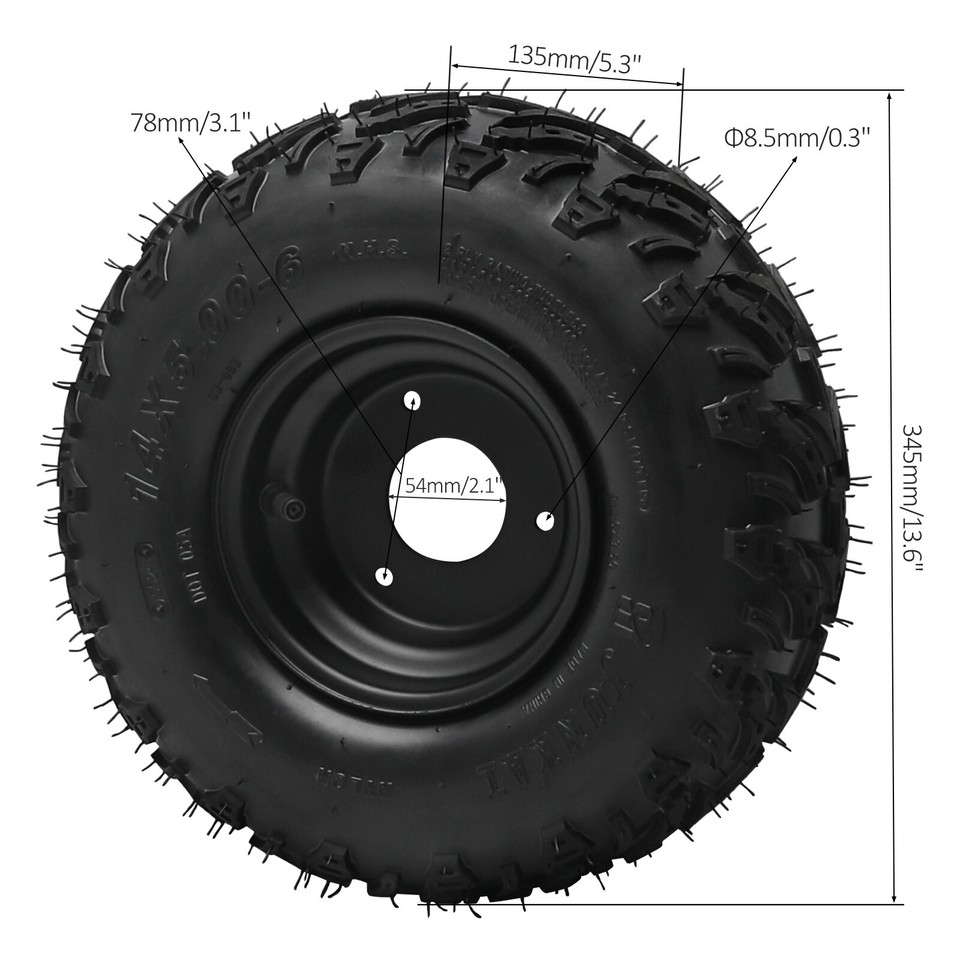 14x5.00-6 Tubeless Tyre Rim 3 Lug Wheel ATV Quad Buggy GoKart 70cc ...
