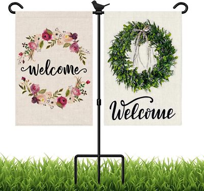 Bird Double Garden Flag Holder Stand, Mount 2 Flags, Premium Garden ...