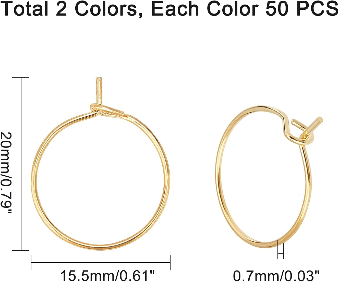 100Pcs 15Mm 2 Colors Stainless Steel Hoop Earring Beading Hoops for ...