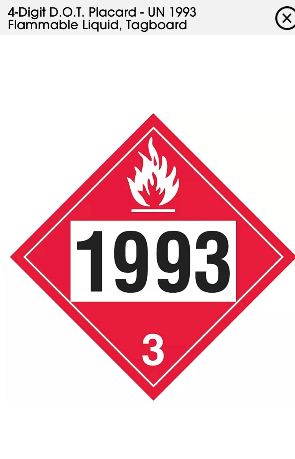 4-Digit D.O.T. Placard - UN 1993 Flammable Liquid, Tagboard 100 per ...