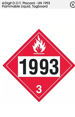 4-Digit D.O.T. Placard - UN 1993 Flammable Liquid, Tagboard 100 per ...