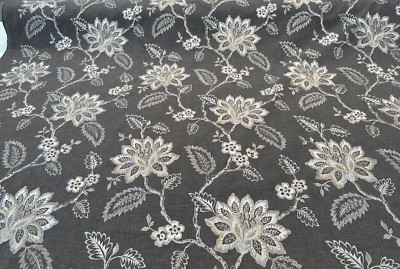 Waverly Perennial Floral Embroidered Charcoal Porcini Fabric By the ...
