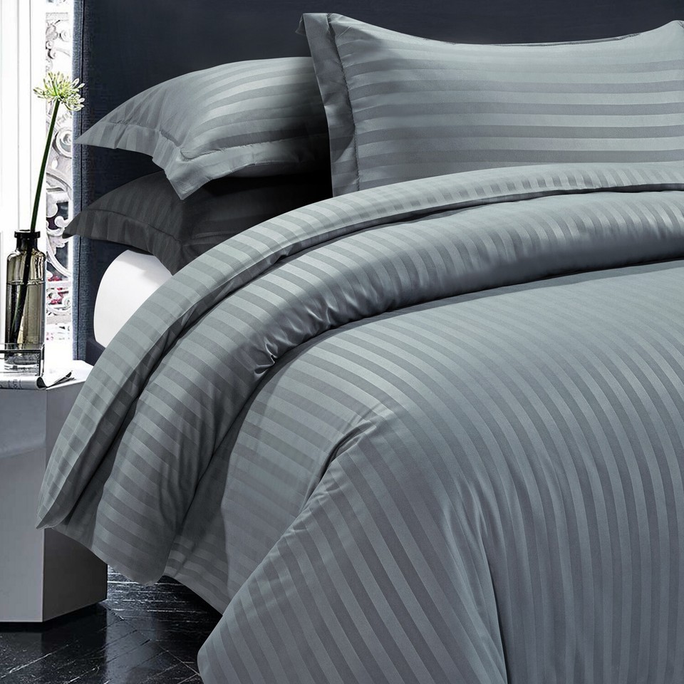 Luxury Duvet Cover Satin Stripe Bedding Set Single Double King Size ...