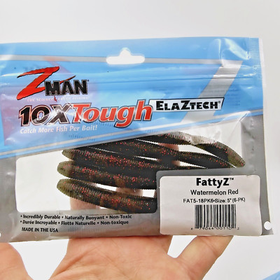 Z Man FattyZ 5'' Worm Watermelon Red 6 Count Pack ElaZtech Made In USA ...