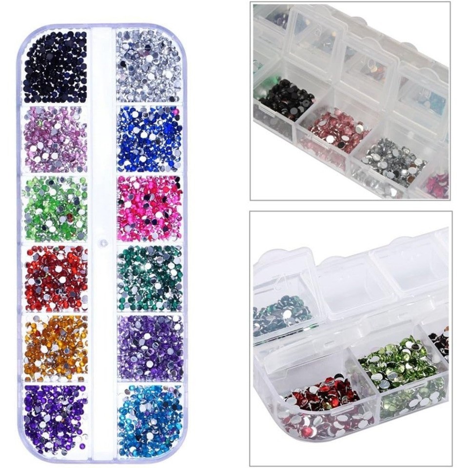 Nail Art Rhinestone Storage Box with 12 Compartments Plastic Jewelry ...
