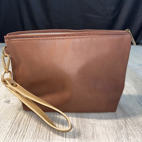 Thirty One Tapered Pouch in brown Smooth Pebble- Includes wristlet ...