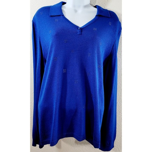 Philippe Marques Blue Knitted Sweater Rhinestones Top 14 Lightweight ...