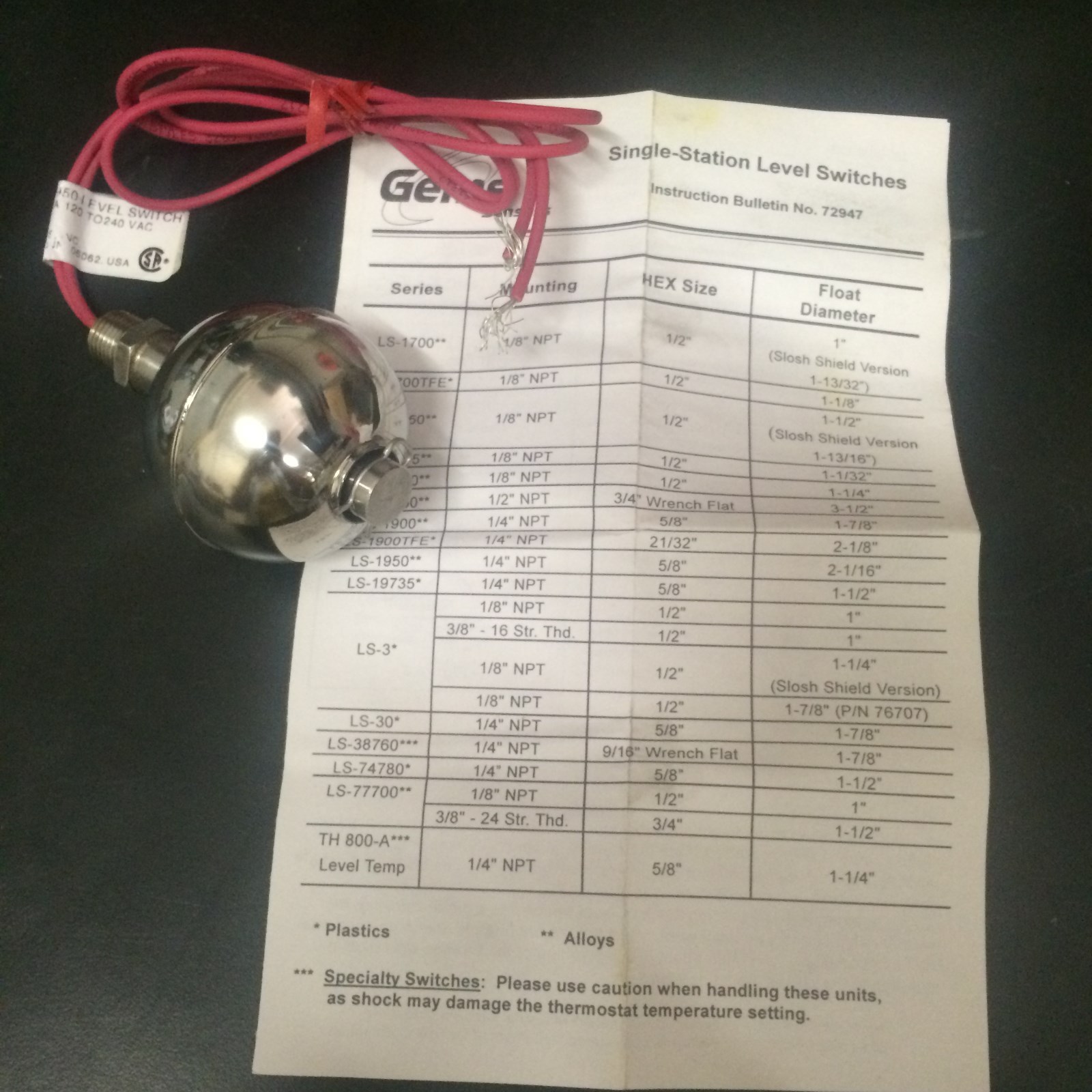 GEMS Level Switch LS-1950 | eBay