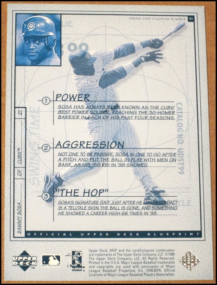 1999 Upper Deck MVP Swing Time Sammy Sosa Baseball Insert Card #S3 ...