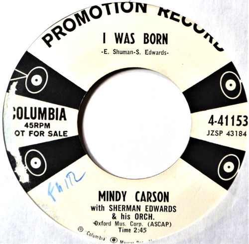 Mindy Carson I Was Born / Sentimental Touch Female Vocal EX DJ Promo 45 ...