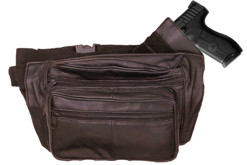 Black Leather Concealed Carry Weapon Fanny Pack Waist Pistol Gun Bag ...
