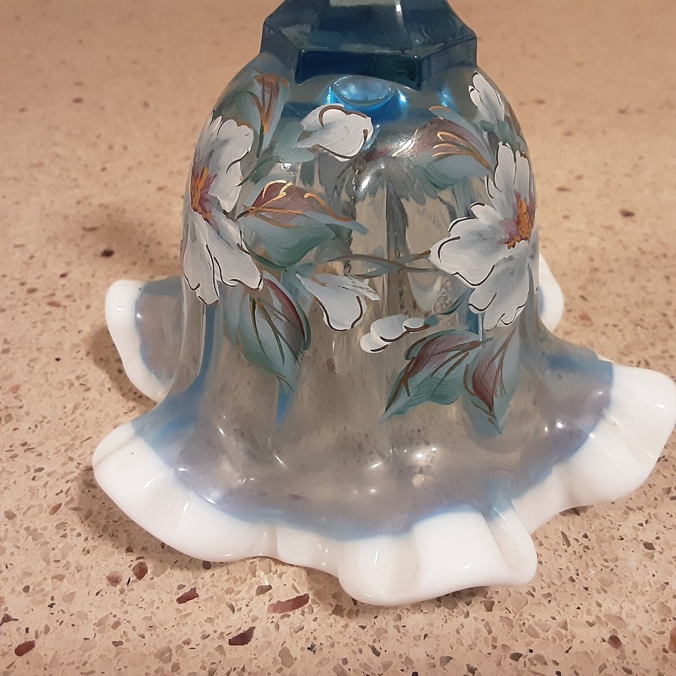 Fenton Art Glass Misty Blue w/ Snow Crest Bell Flowers - SUE JACKSON ...