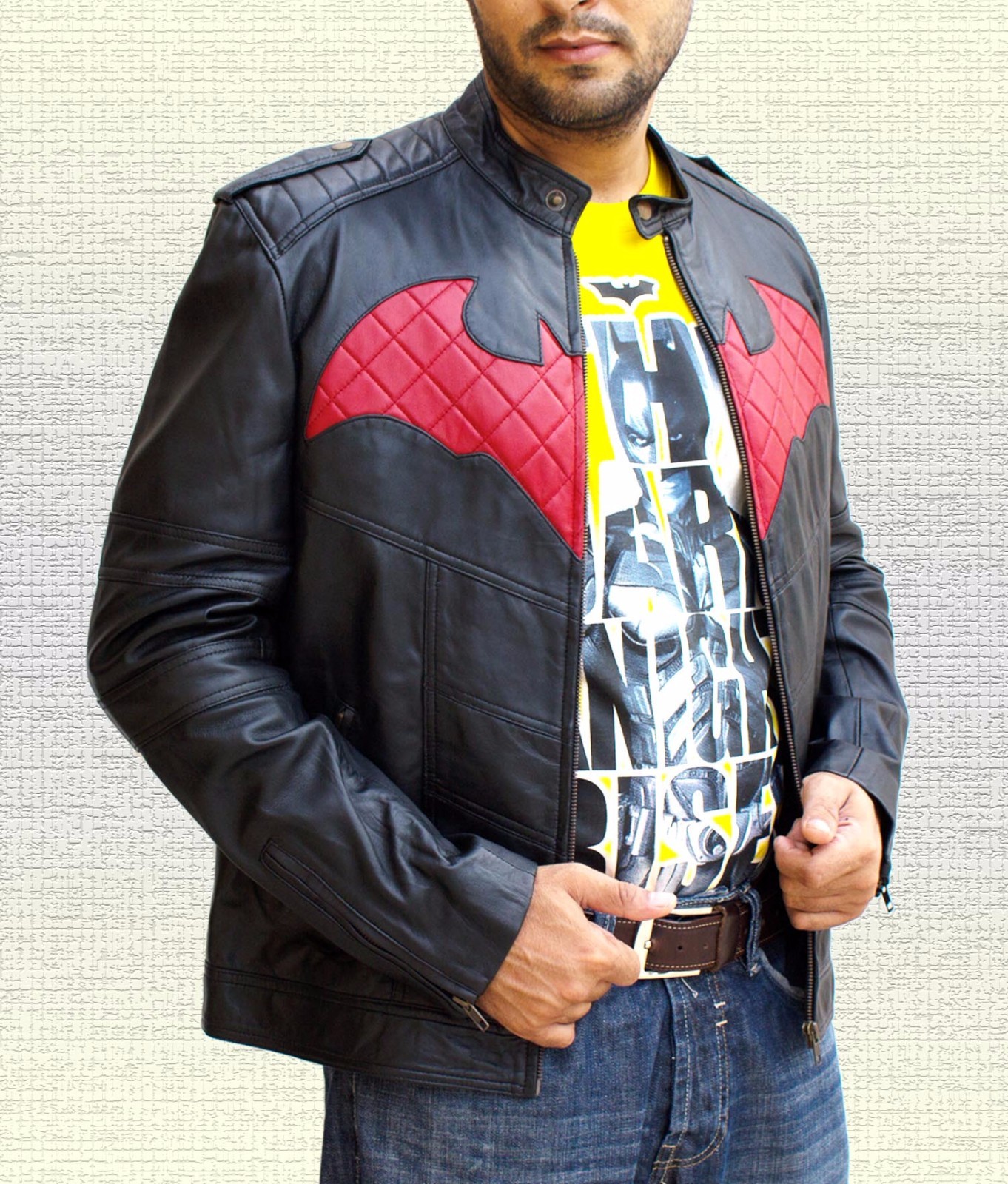 Batman Beyond Red Bat Logo Handmade Black Sheep Leather Jacket Sizes S ...