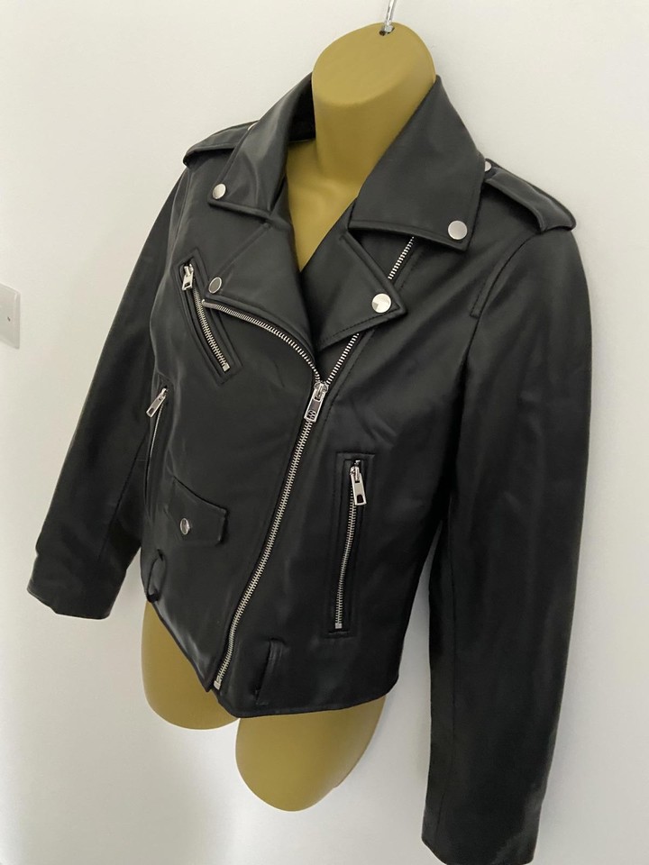 Zara Size Small Black Faux Leather Biker Jacket Soft Zip Detail Moto ...