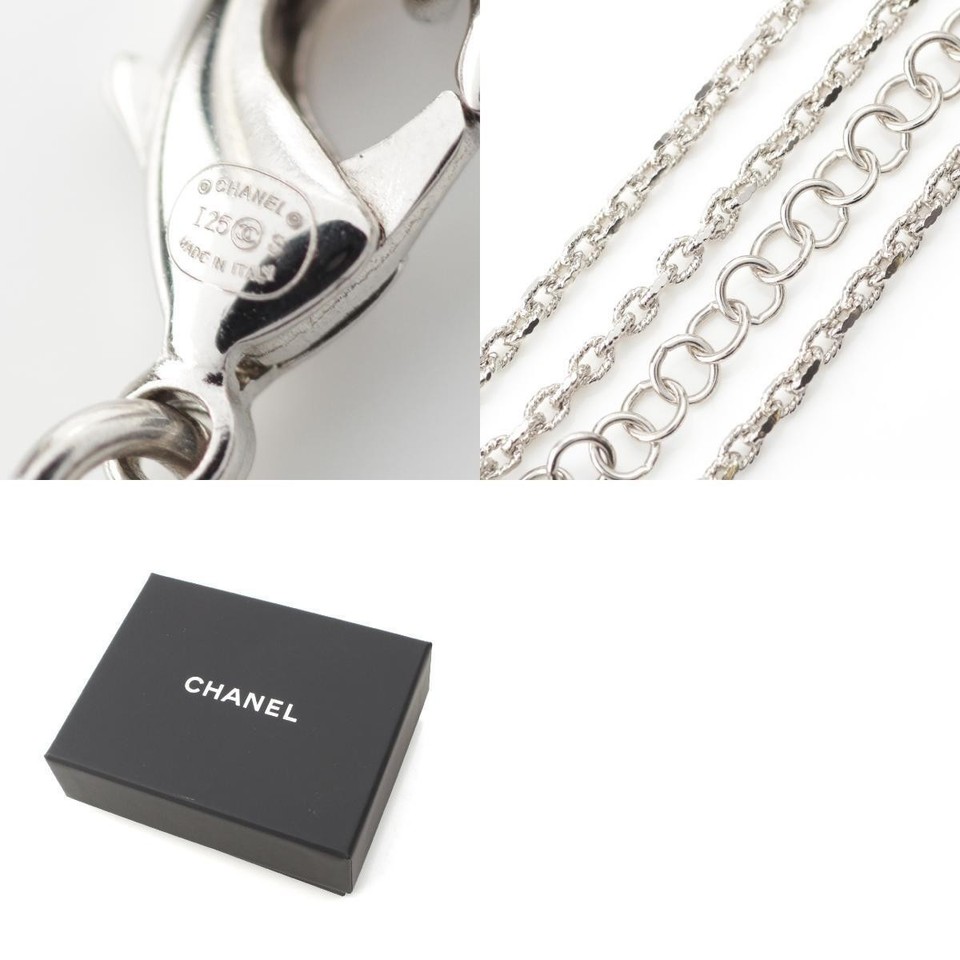 CHANEL 25SS Coco Mark Pearl Rhinestone Necklace ABF722 Silver Used ...