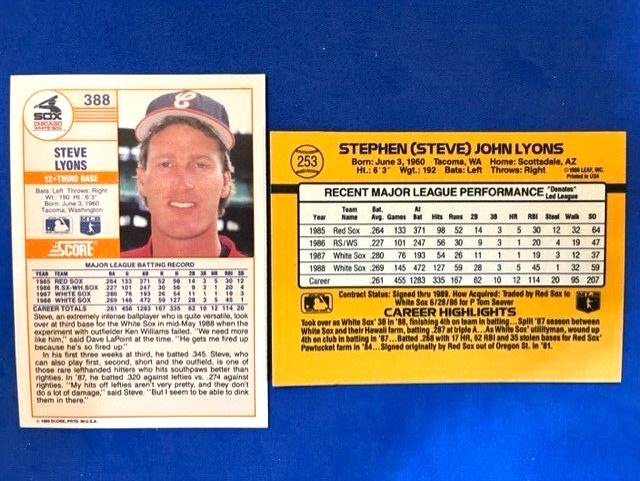 MLB - Steve Lyons 1989 Score & 1989 Donruss Baseball - White Sox | eBay