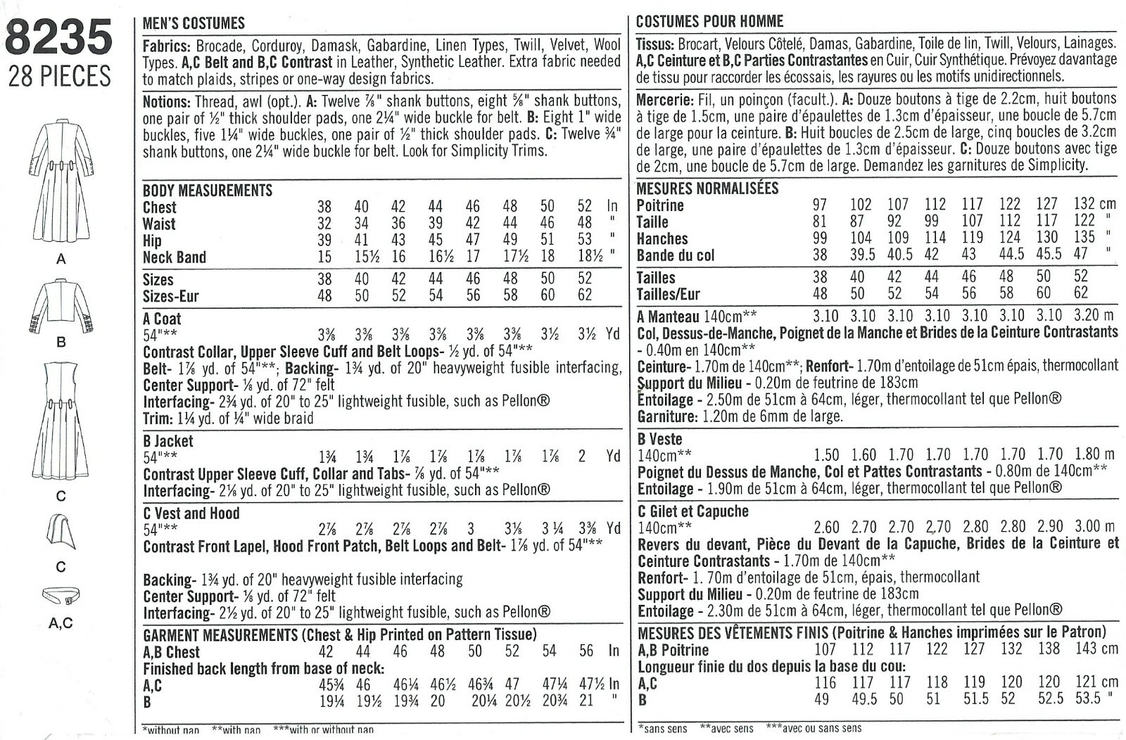 Simplicity Pattern 8235 Mens Steampunk Cosplay Costume Sz 46-52 for ...