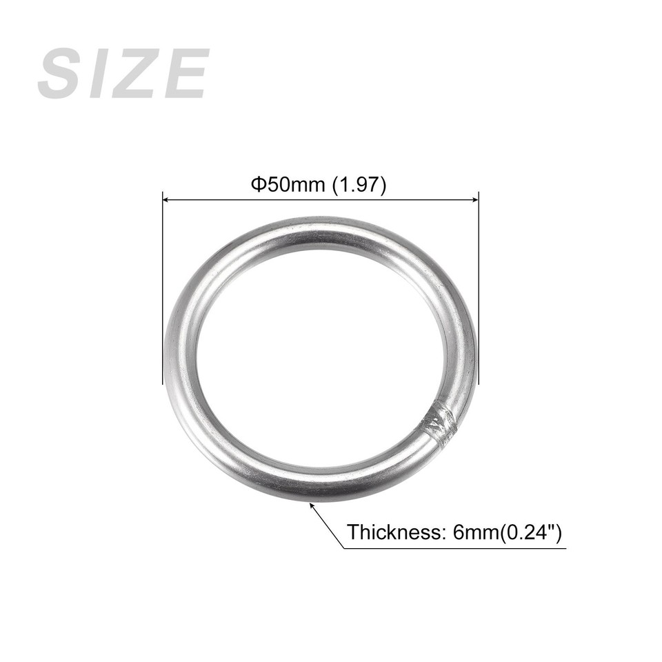 304 Stainless Steel O Rings (50mm OD 6mm Thick) 5pcs, Welded Round Ring ...
