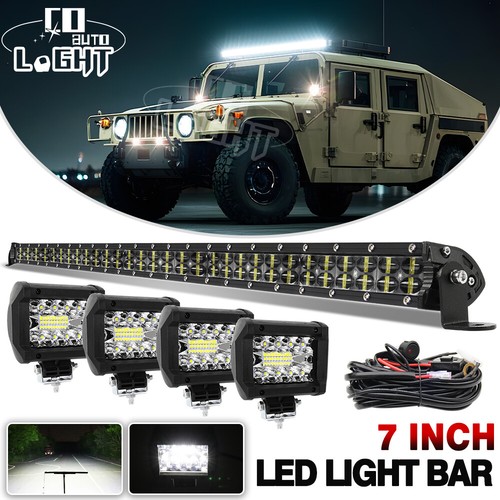 Roof 32'' LED Light Bar+4'' Pods+Wire Kit For Hummer H1 H2 H3 Humvee AM ...