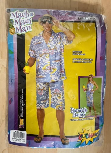 Mens Hawaiian Macho Maui Man Beach Fancy Dress Size M/L Fits Upto A 44 ...