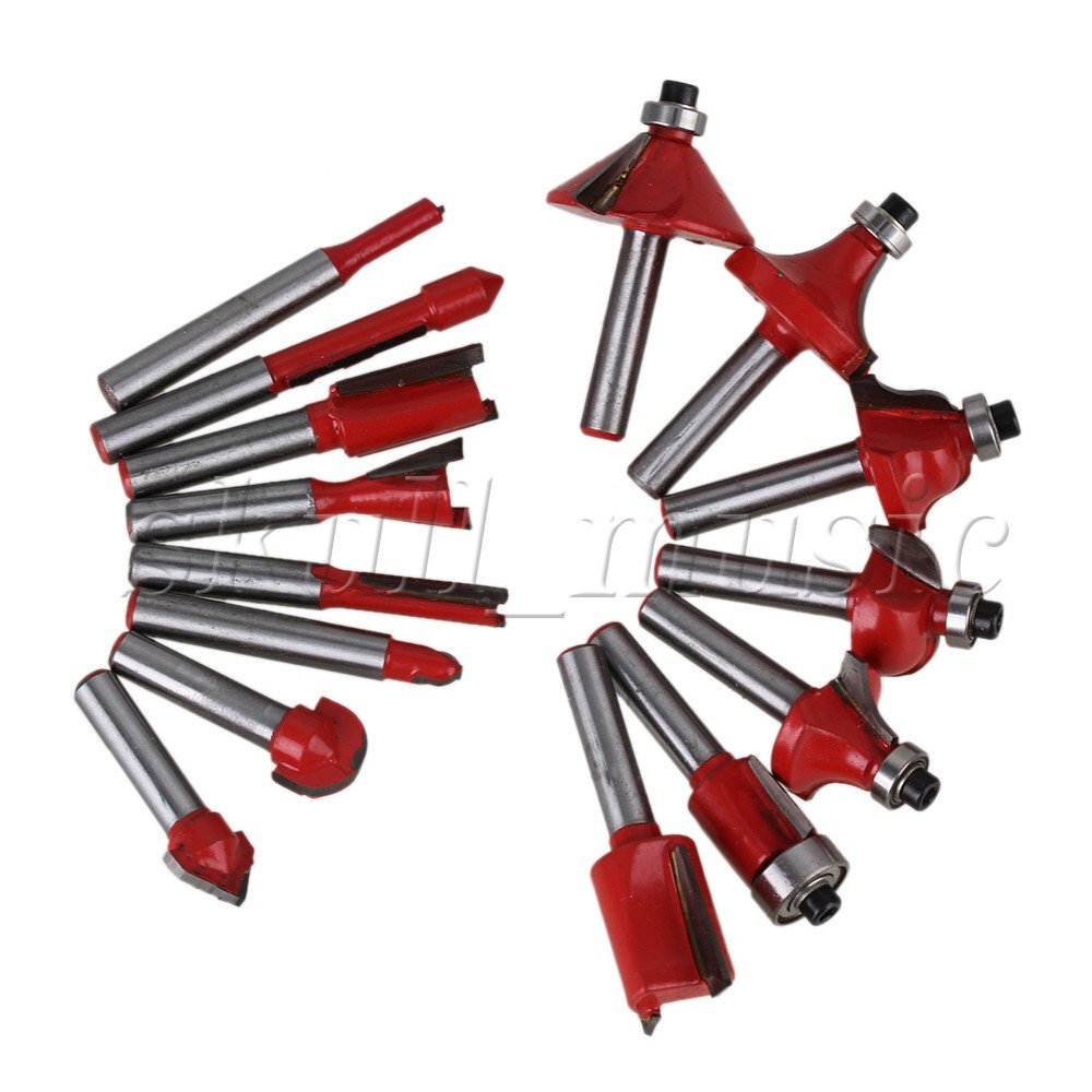 15pcs Tungsten Carbide Router Bit Woodworking Tools Wooden Case 1/4 ...