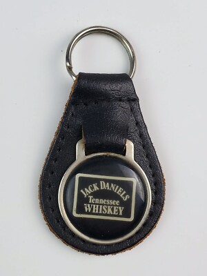 Vintage Jack Daniels black leather keychain metal back FOB style ...