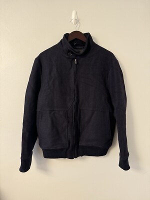 Men’s H&M Wool Harrington Jacket Size EU 52 US 42 Large Navy Blue Black ...