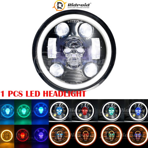 5.75 5-3/4 inch LED RGB Headlight Skull Beam Halo For Harley Davidson ...